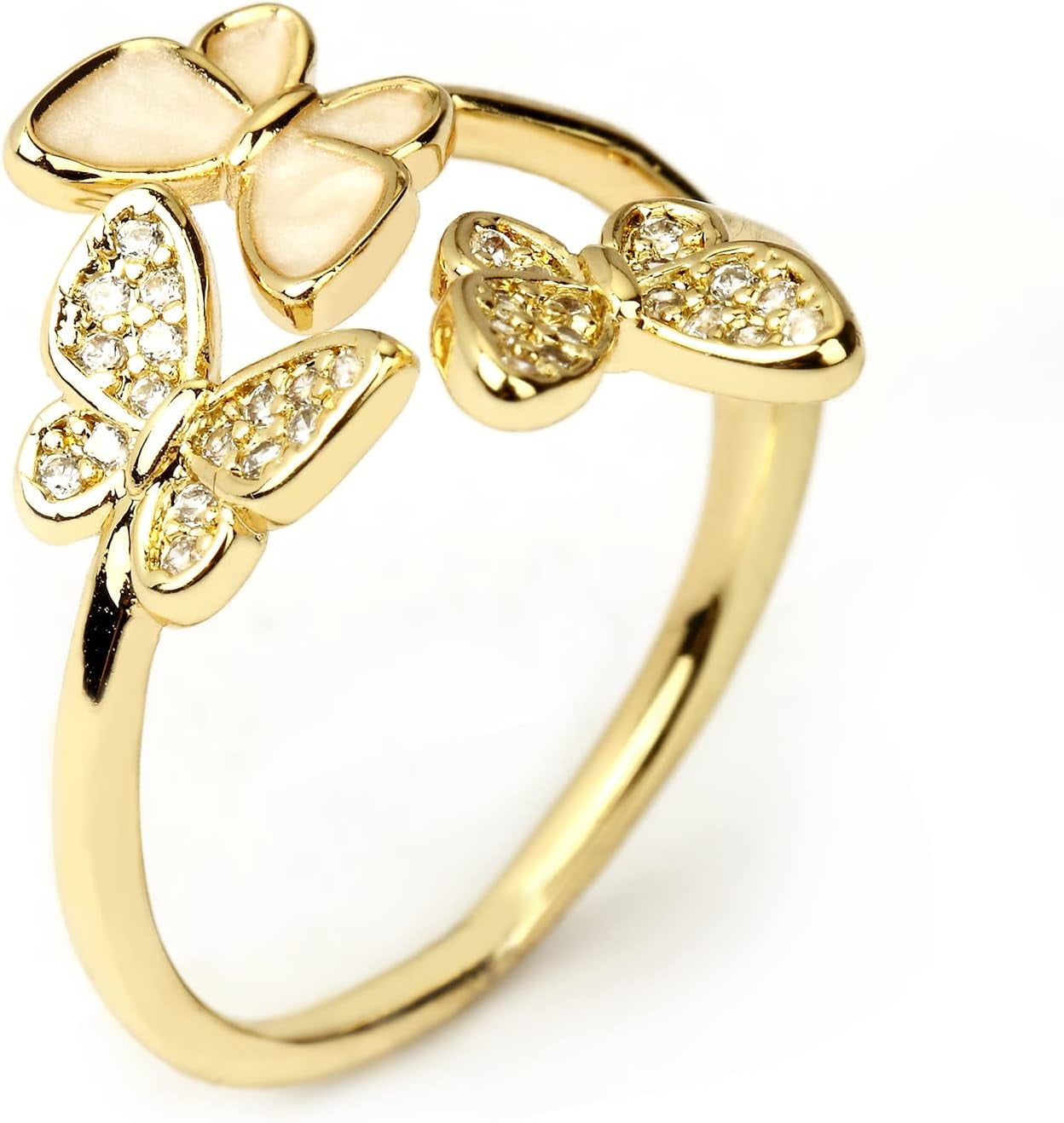 Open Butterfly Dainty Rings - 18K Gold Plated Cubic Zirconia Circle ...