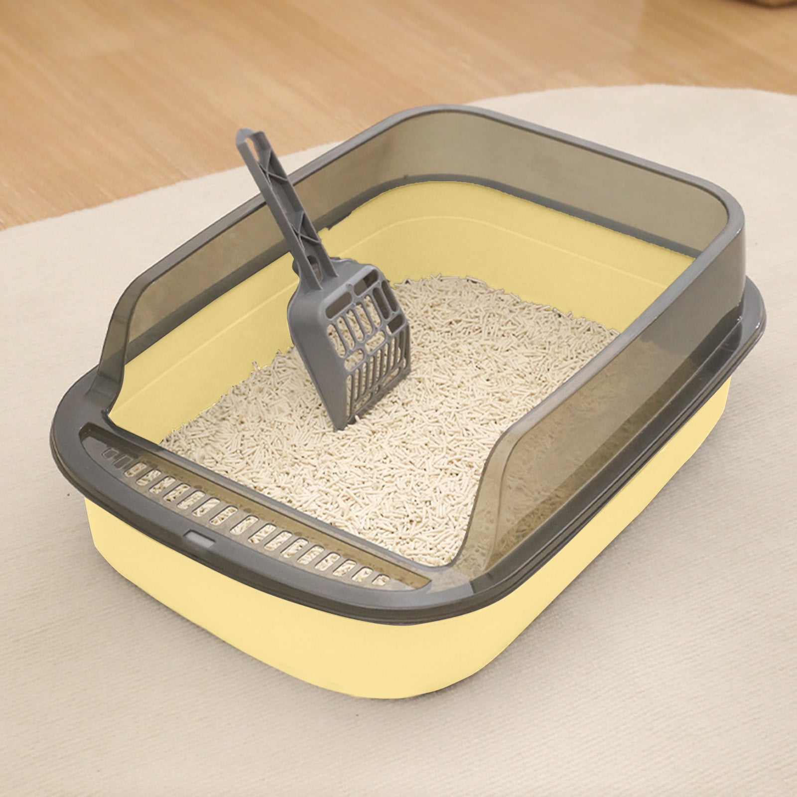 Open Cat Litter Box with High Side, Anti-Splashing Cats Litter Pan, Cat ...