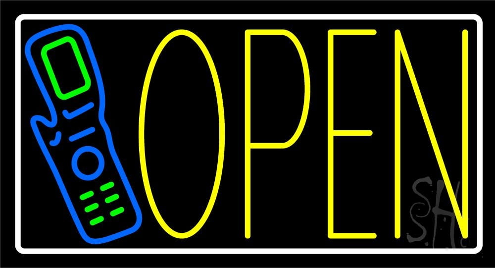 Open Cellular Phone LED Neon Sign 13 x 24 - inches, Clear Edge Cut ...