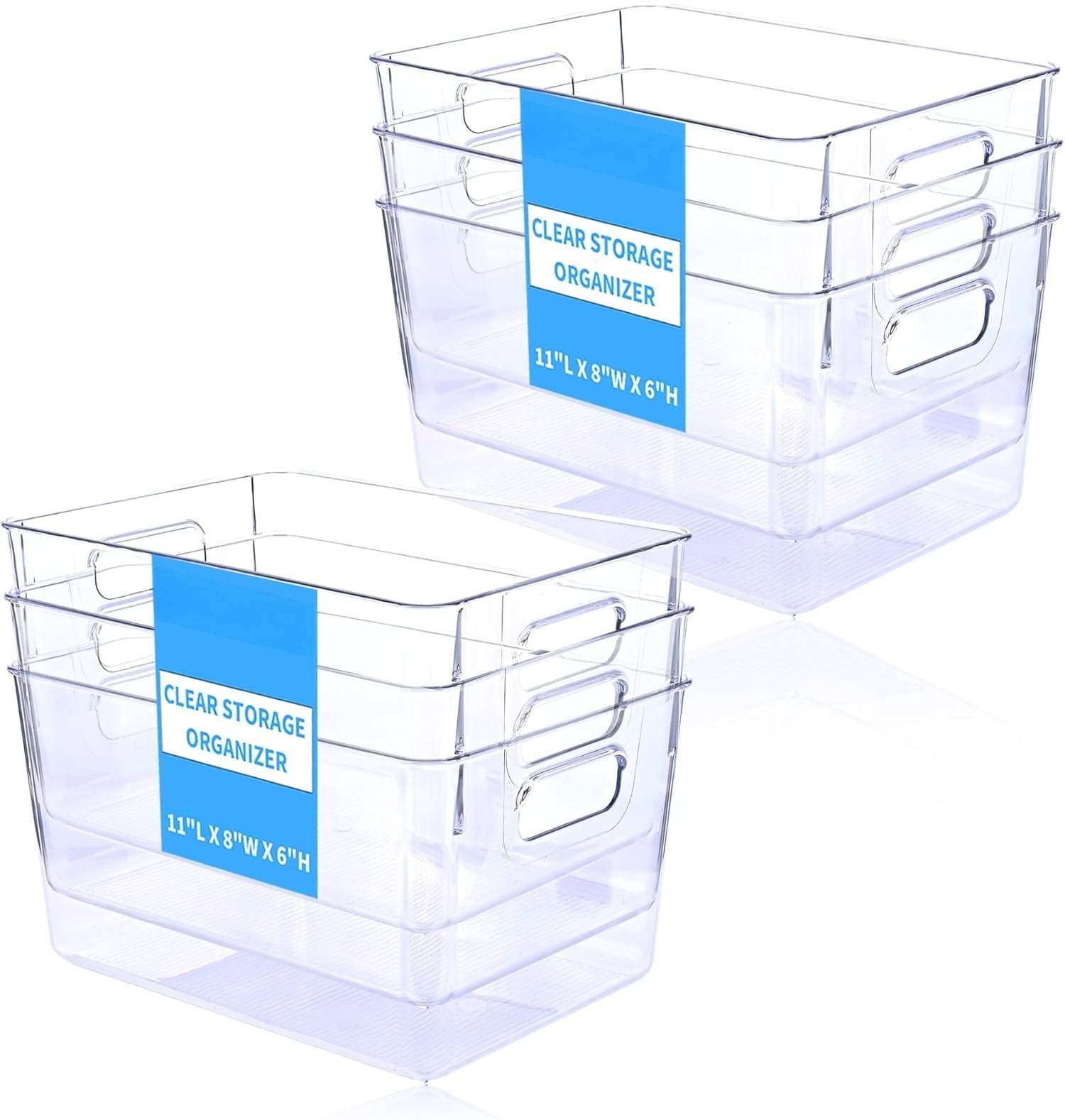 Open Clear Storage Bins Stackable Organizer Containers with Handles for ...