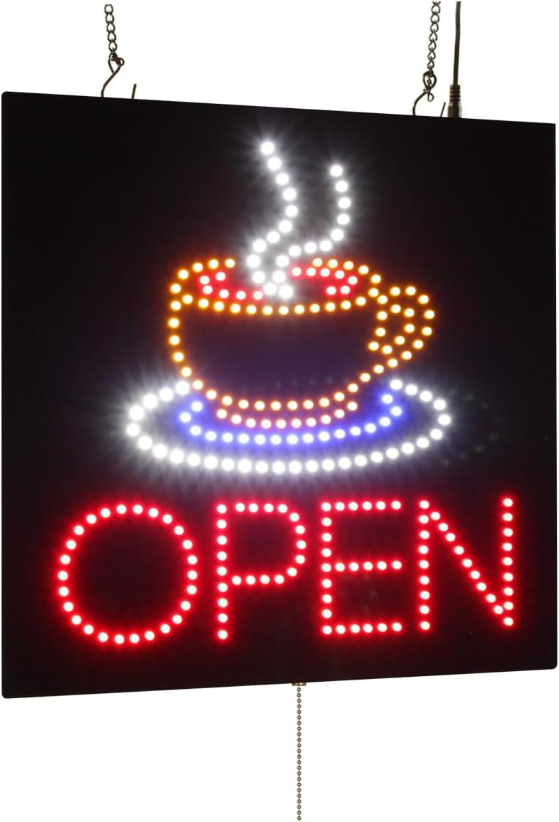 Open Coffee Cup Sign, 16"x16", 40x40cm, TOPKING, LED, Neon, Florescent ...