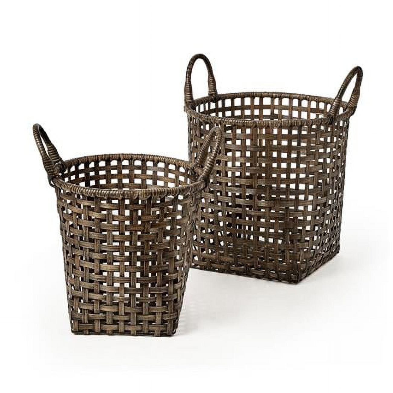 Open Crosshatch Weave Bamboo Basket with Ear Handles - Round Top Square ...