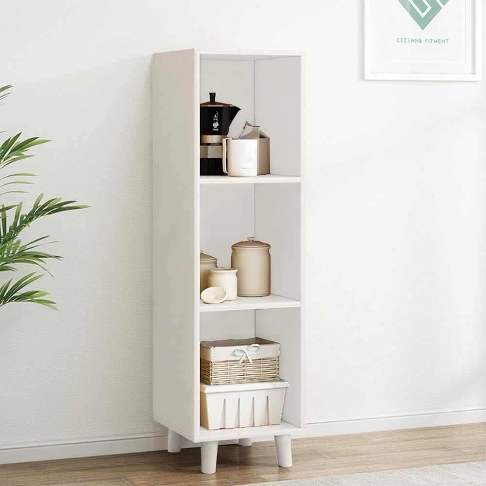 3-Tier 3-Cube Open Low Bookcase, Freestanding White Storage Display ...
