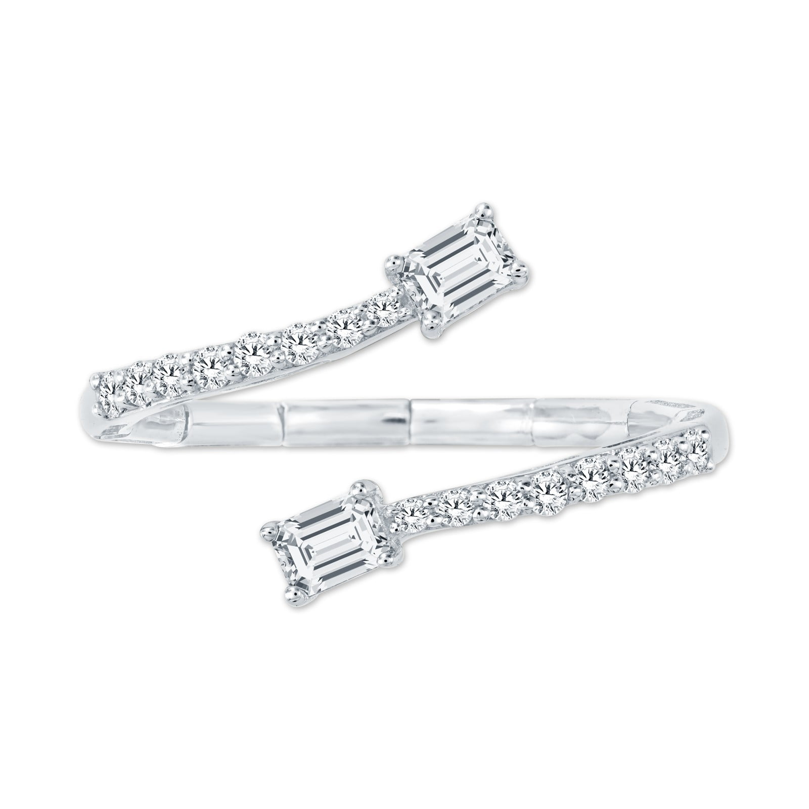 Open Cuff Diamond Engagement Ring, Bypass Diamond Wedding Ring, Pave Set Solitaire With Accents ...