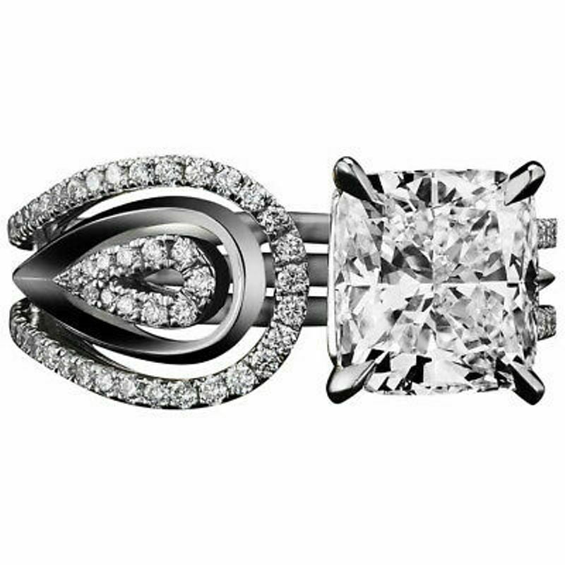 Open Cuff Diamond Engagement Ring, Cushion Cut Diamond Ring, Pave Set ...