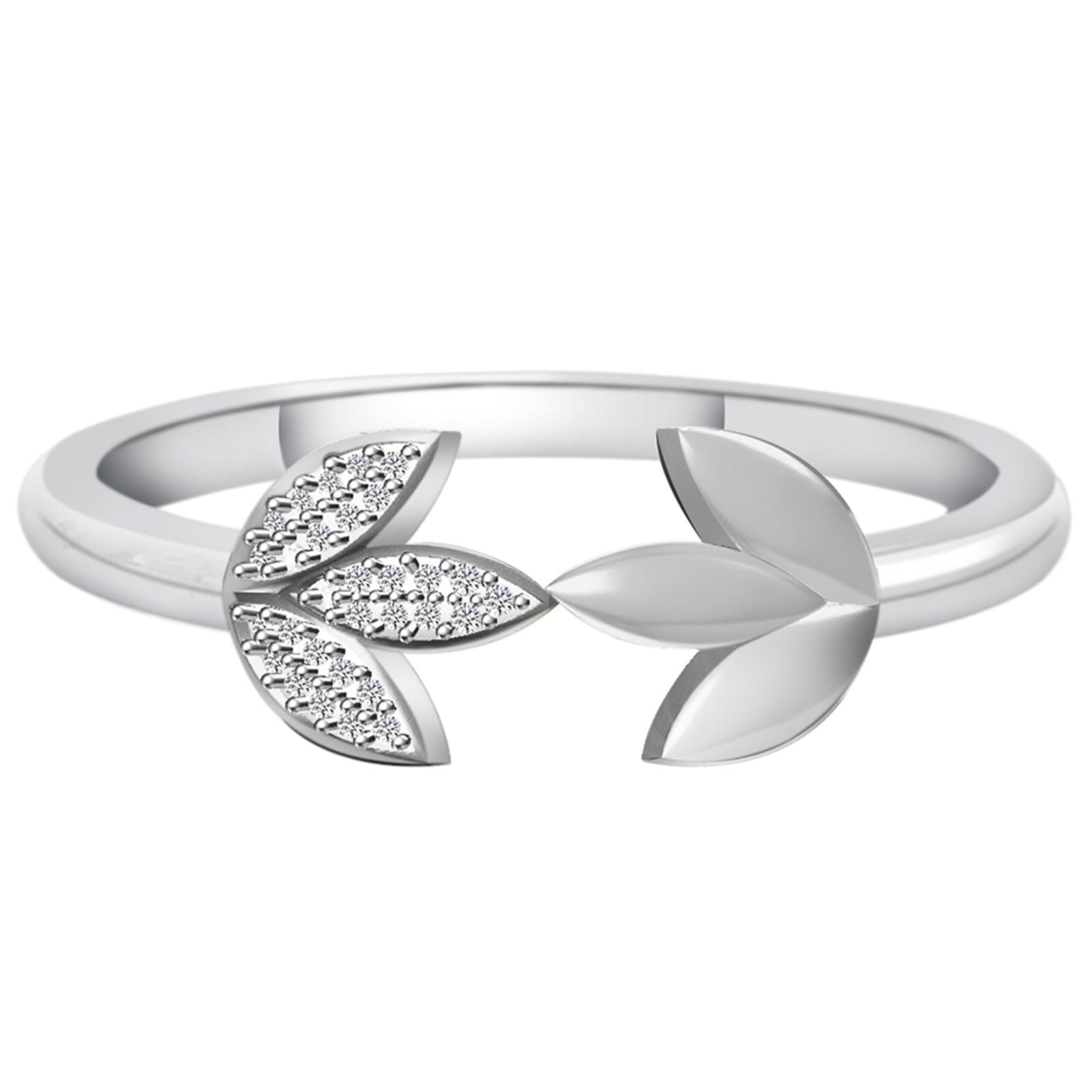 Open Cuff Diamond Engagement Ring, Leafy Style Diamond Ring, Women's ...