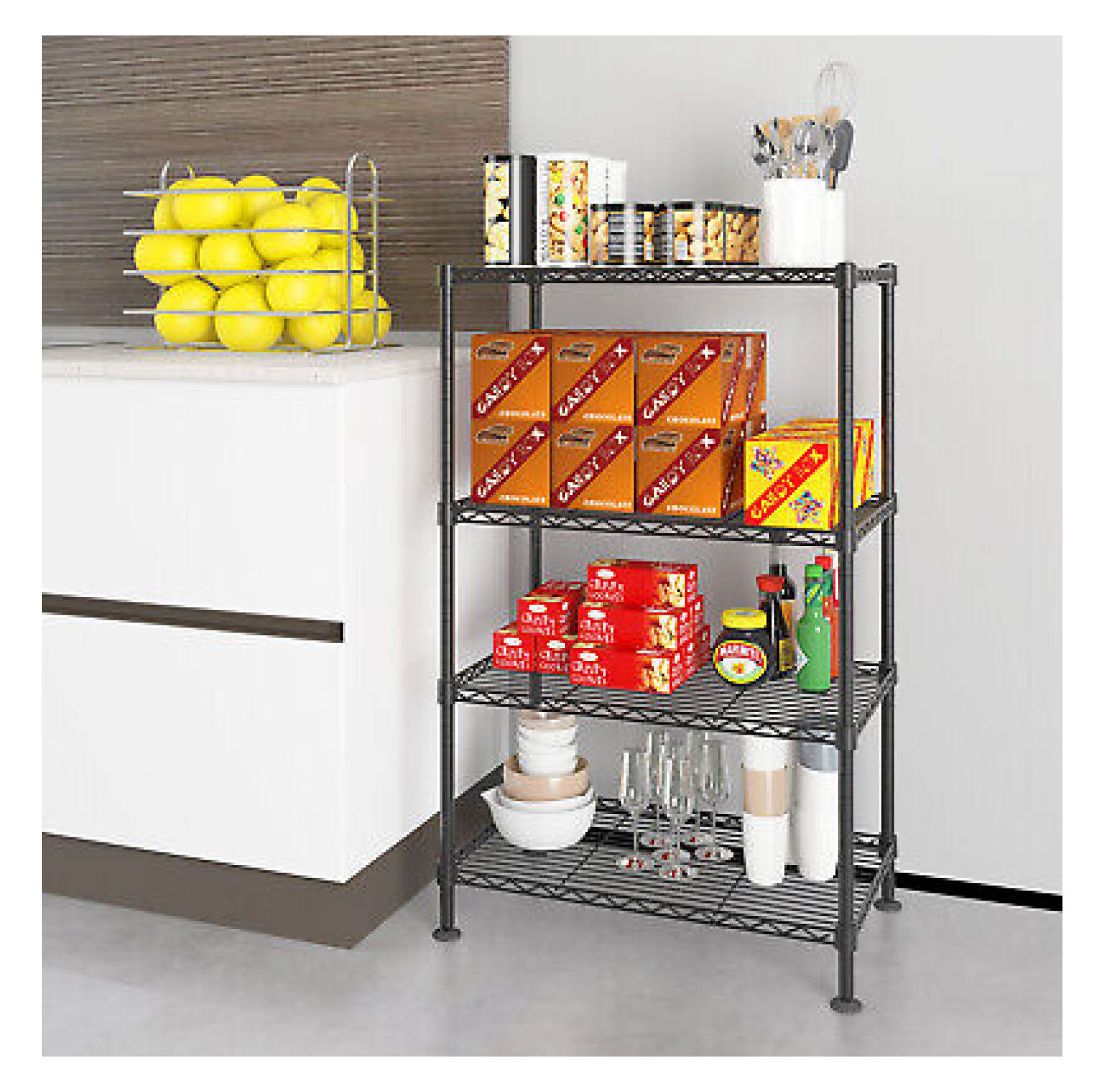 Open Design 4 Tier Wire Shelving Rack Metal Shelf Adjustable Garage ...