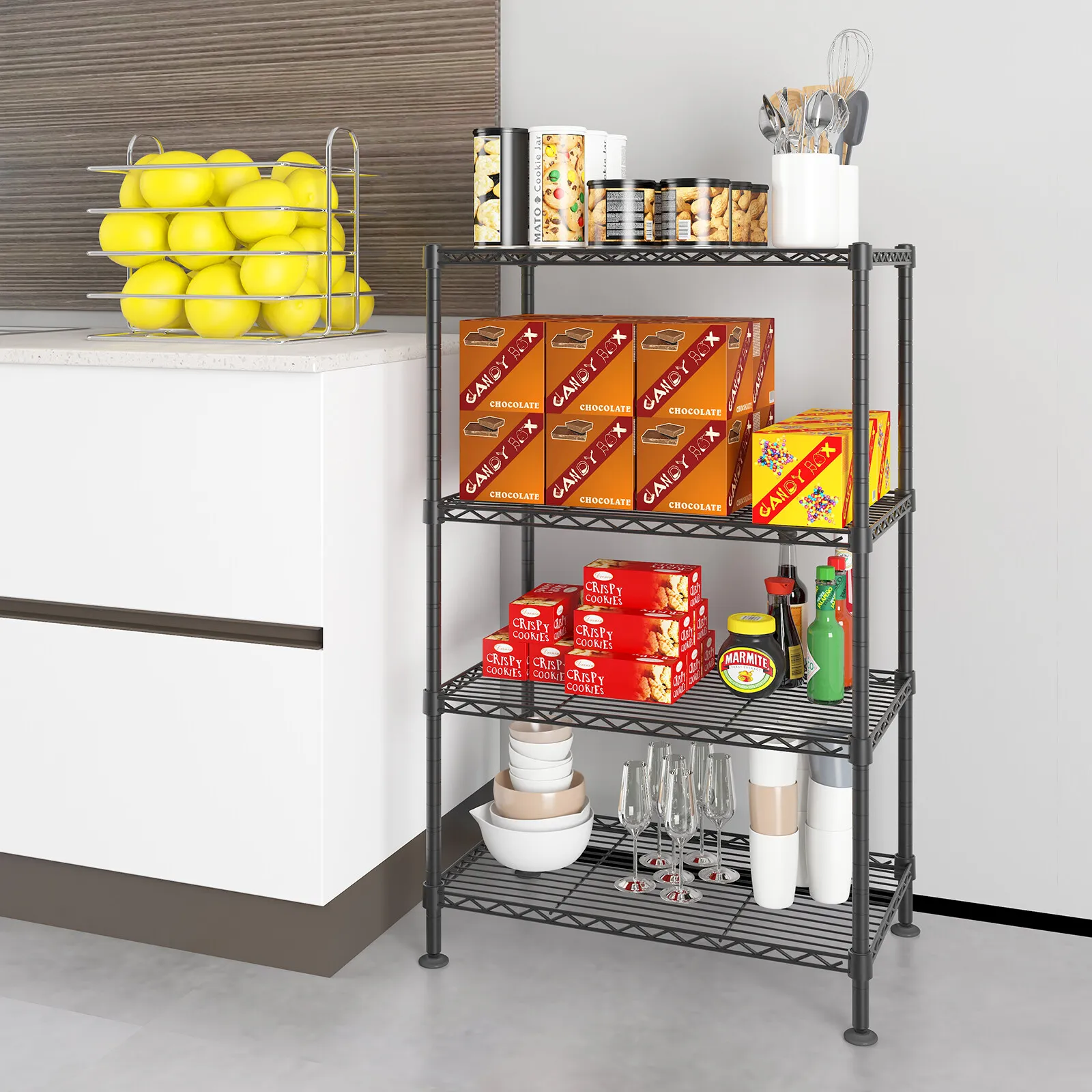 Open Design 4 Tier Wire Shelving Rack Metal Shelf Adjustable Garage ...
