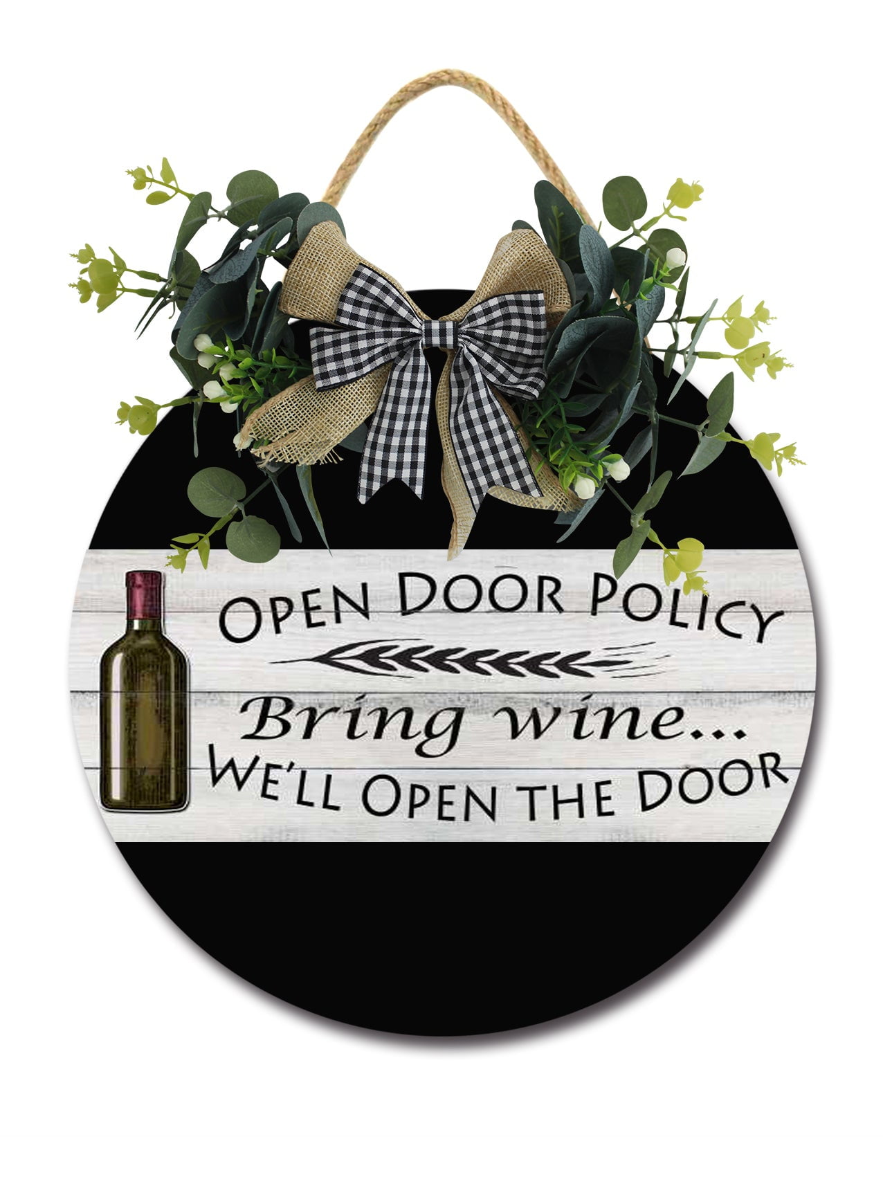 Open Door Sign Front Door Porch Decorations, Round Rustic Wood Hanging ...