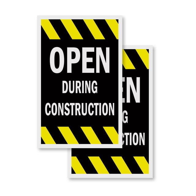 Open During Construction (2-PACK) 24" x 36" Vinyl Decals | Sign Insert ...