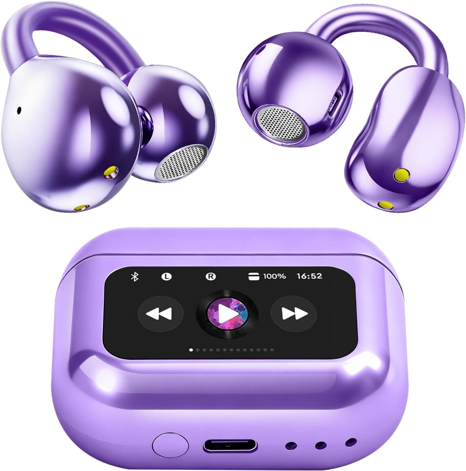 Open Ear Clip On Earbuds Intelligent Touch Color Screen Bone Conduction ...