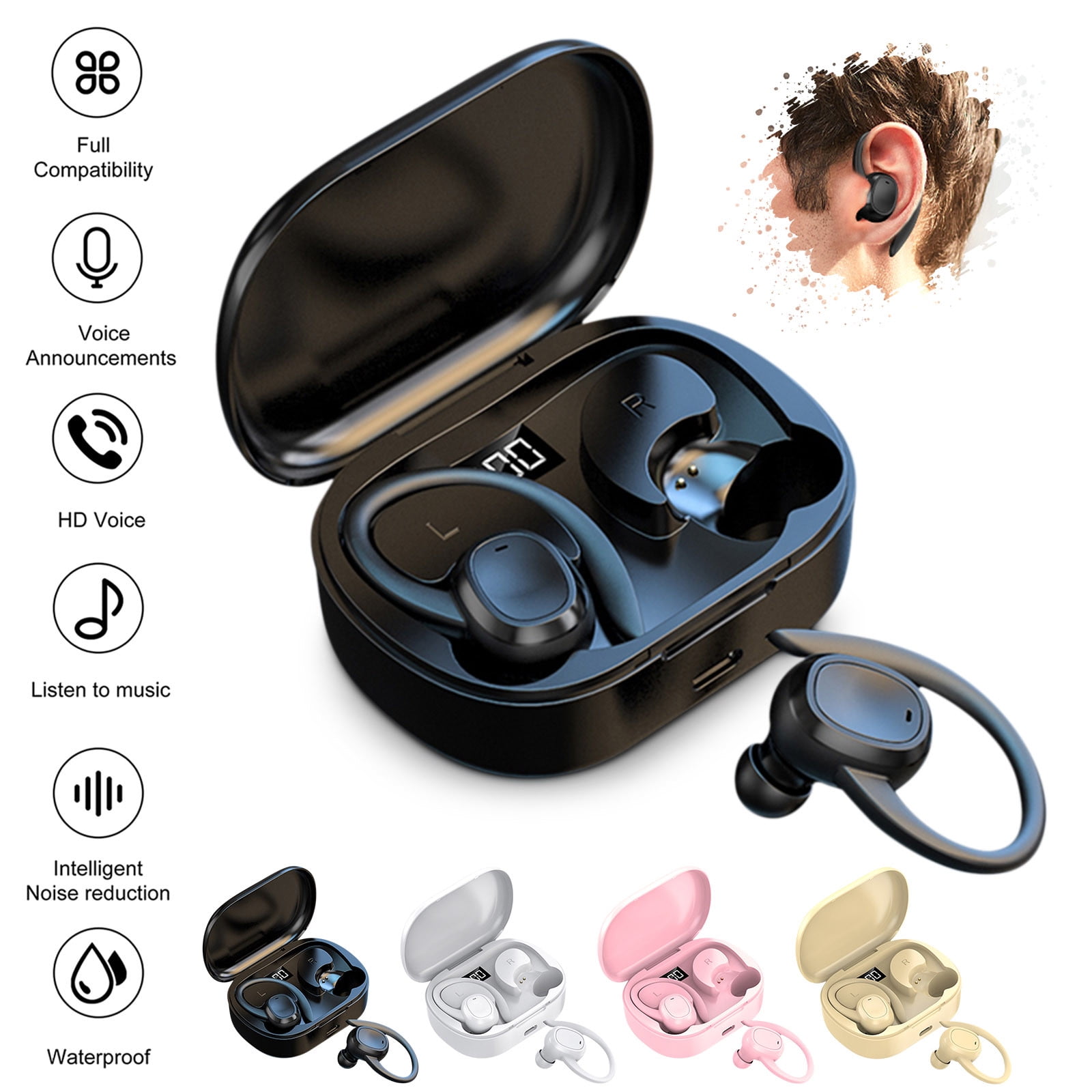 Open-Ear Earbuds under $5 kkbbma Wireless Earbuds Bluetooth 5.3 ...