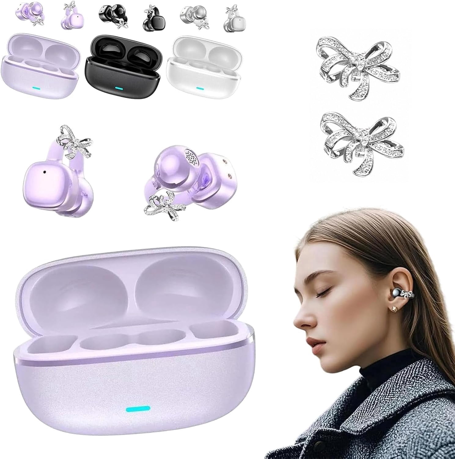 Open Ear Earbuds Clip on Wireless Bluetooth 5.4 Headphones with Mic,50H ...