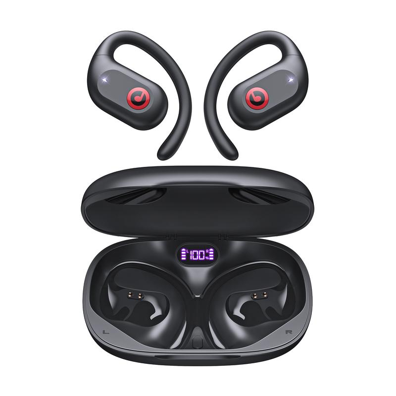 Open Ear Headphones, 40H Playtime Wireless Headphones with LED Digital ...