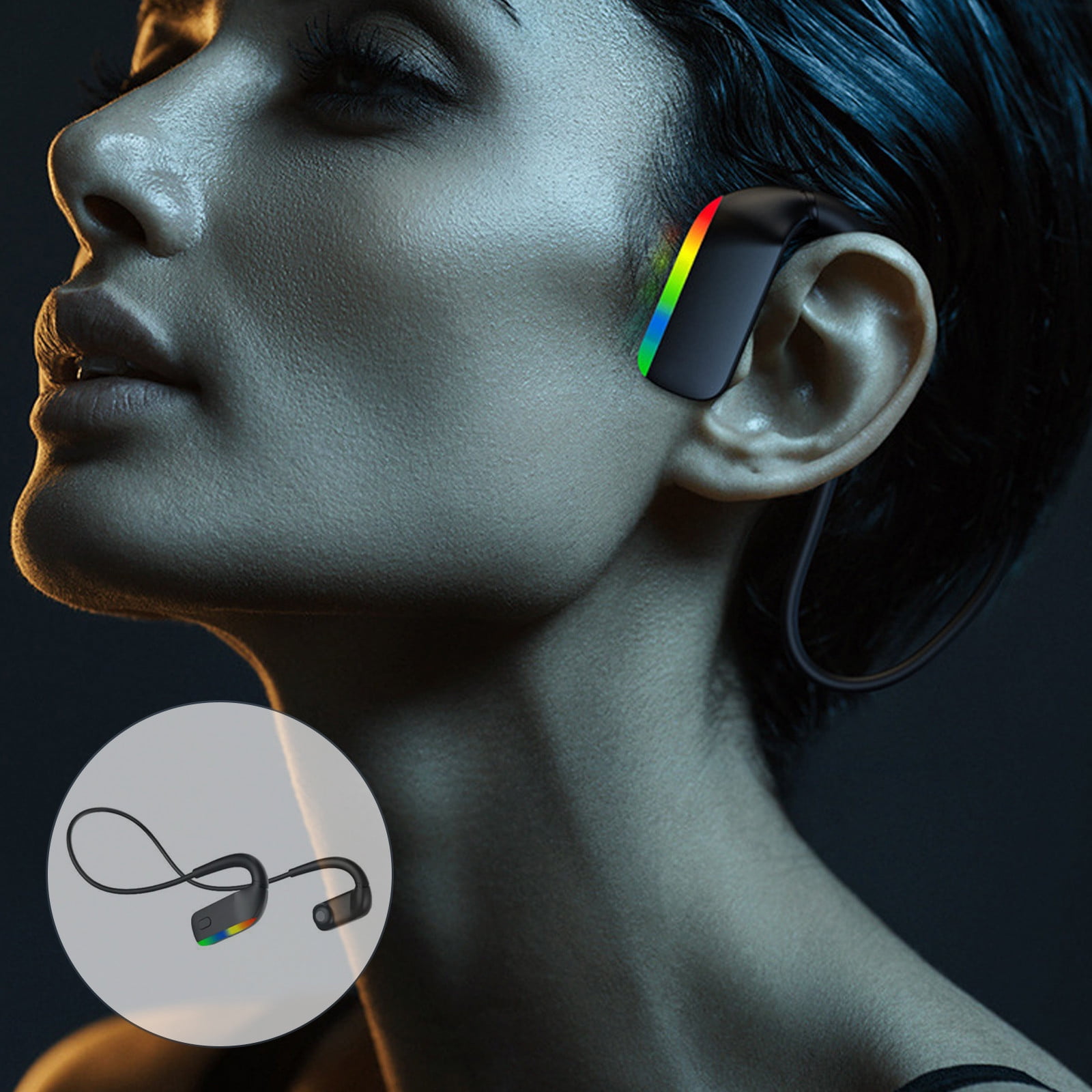 Open-Ear Headphones, Adjustable Ear Hooks, Snug Fit, Rich Bass, Hi-Res ...