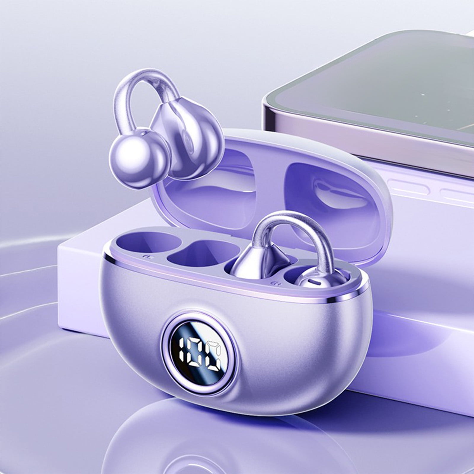 Open Ear Headphones Wireless Bluetooth, Clip-On Earbuds with Noise Cancelling Mic, Earbuds with ...