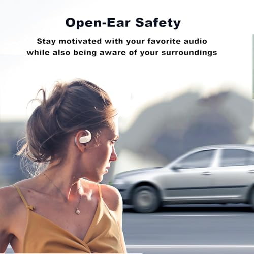 Open Ear Headphones Wireless Bone Conduction Headphones Blue Ear Buds with Ear Loops Bluetooth ...