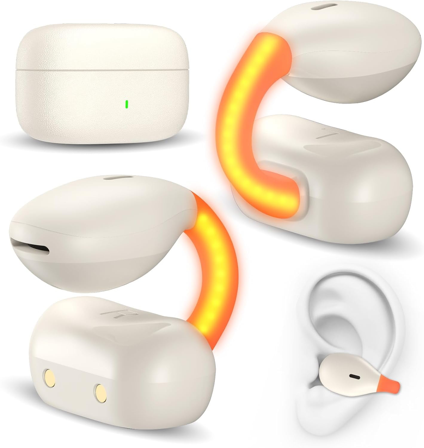 Open Ear Wireless Earbuds Secure Clip Sports Headset Orange Light Bone ...