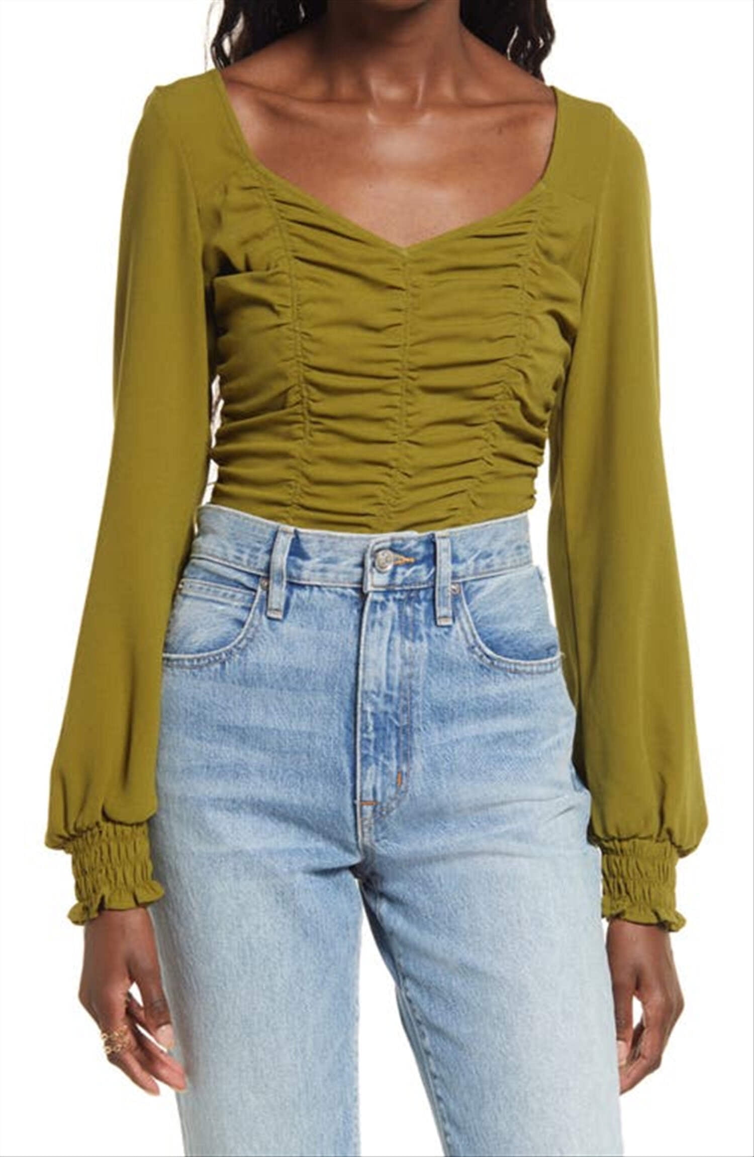 Open Edit Small Size Olive Avocado Ruched Crop Top - Walmart.com