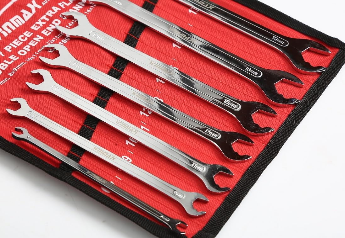 Open End Ratcheting Wrench Set, 7PCS Metric Slim Spanner Wrench Set ...