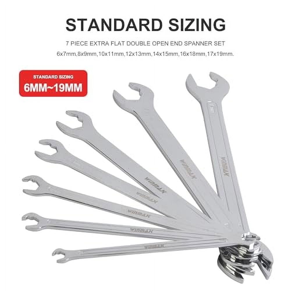 Open End Ratcheting Wrench Set, 7PCS Metric Slim Spanner Wrench Set ...