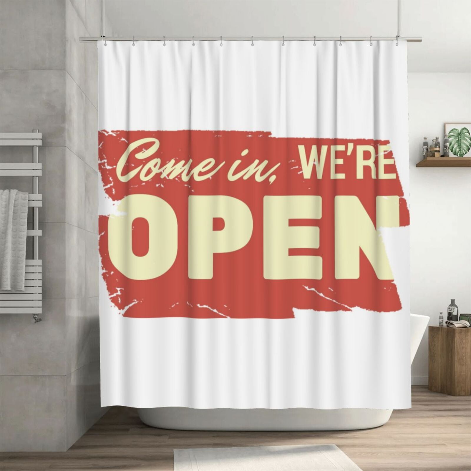 Open Entry Sign Pattern Shower Curtain, Old-Fashioned Welcome ...