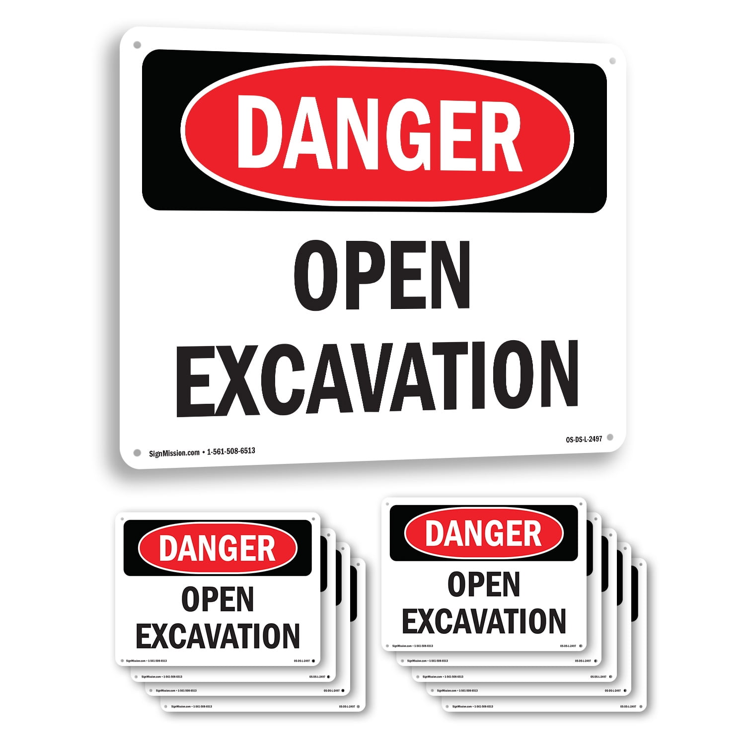 Open Excavation OSHA Danger Rigid Plastic Sign 24 Inch x 18 Inch - 10 ...