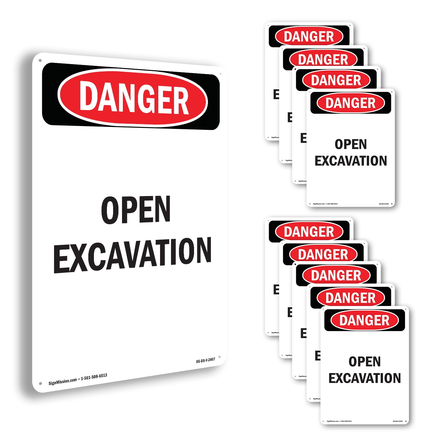 Open Excavation OSHA Danger Rigid Plastic Sign 24 Inch x 18 Inch - 10 ...