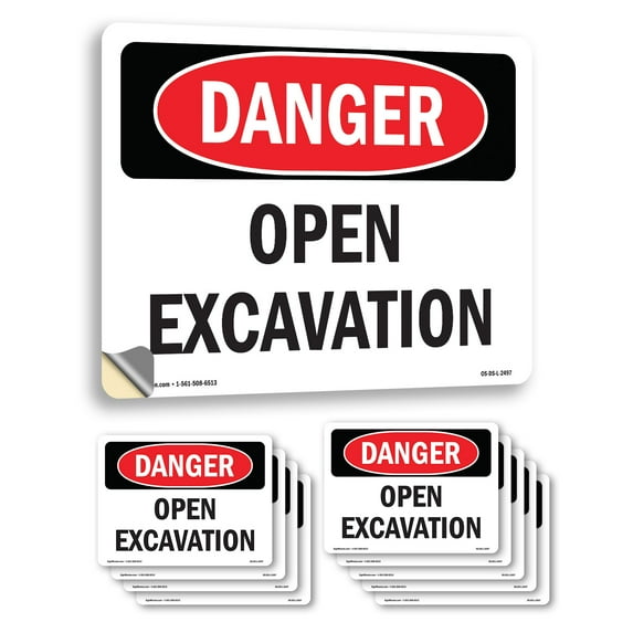 Open Excavation OSHA Danger Vinyl Decal Label 24 Inch x 18 Inch - 10 ...