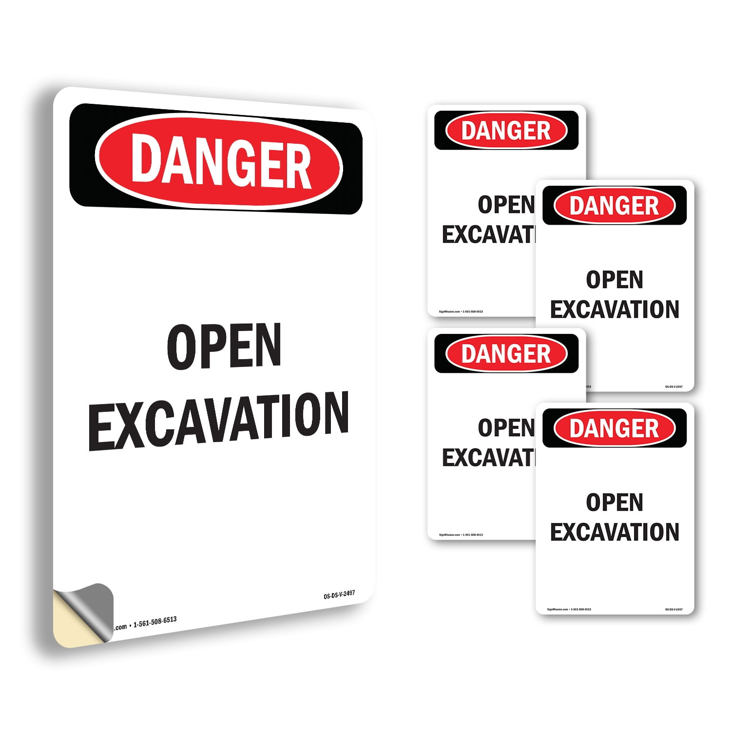 Open Excavation OSHA Danger Vinyl Decal Label 5 Inch x 3.5 Inch - 5 ...