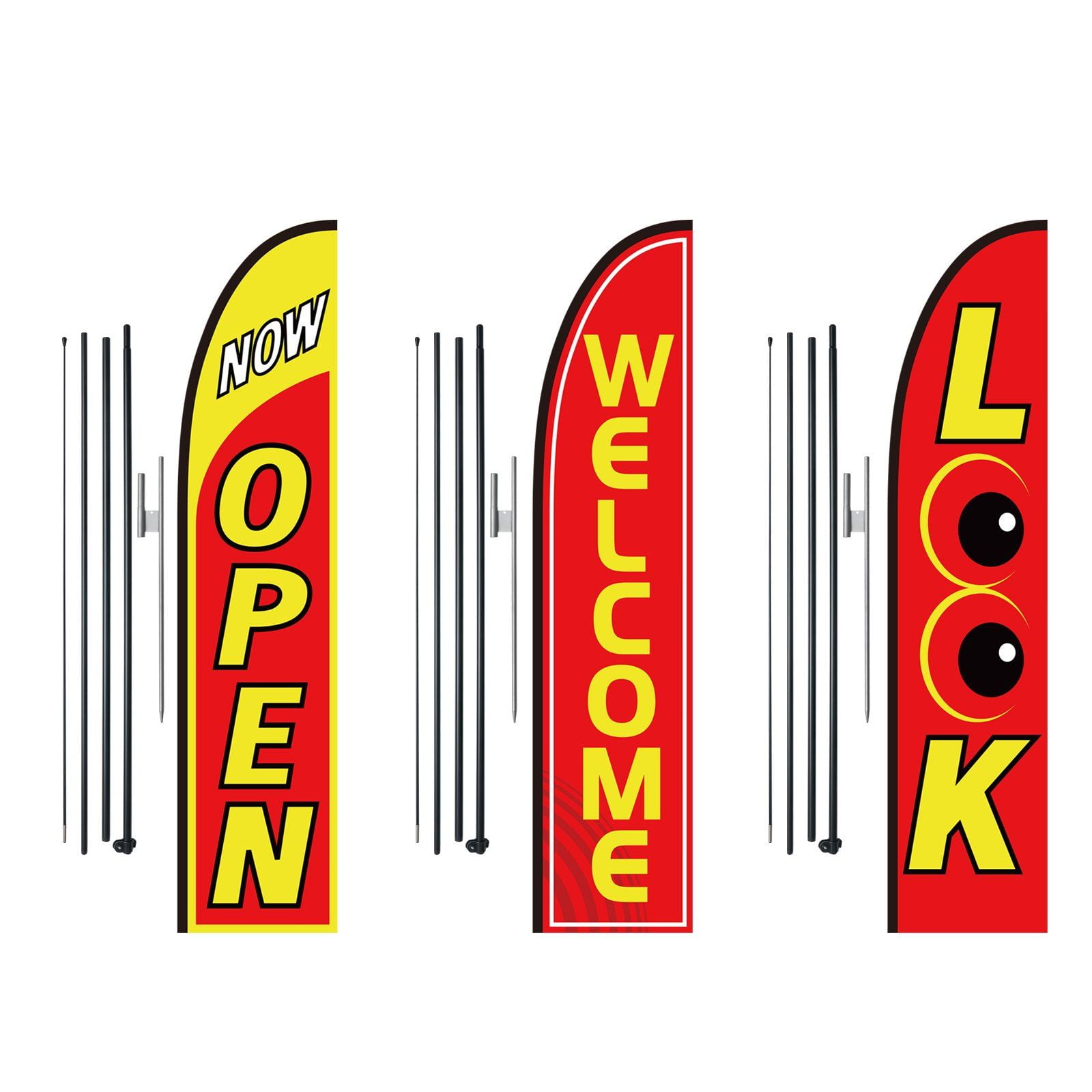 Open Flags for Business Advertising Feather Flag Kit Open Look Welcome ...