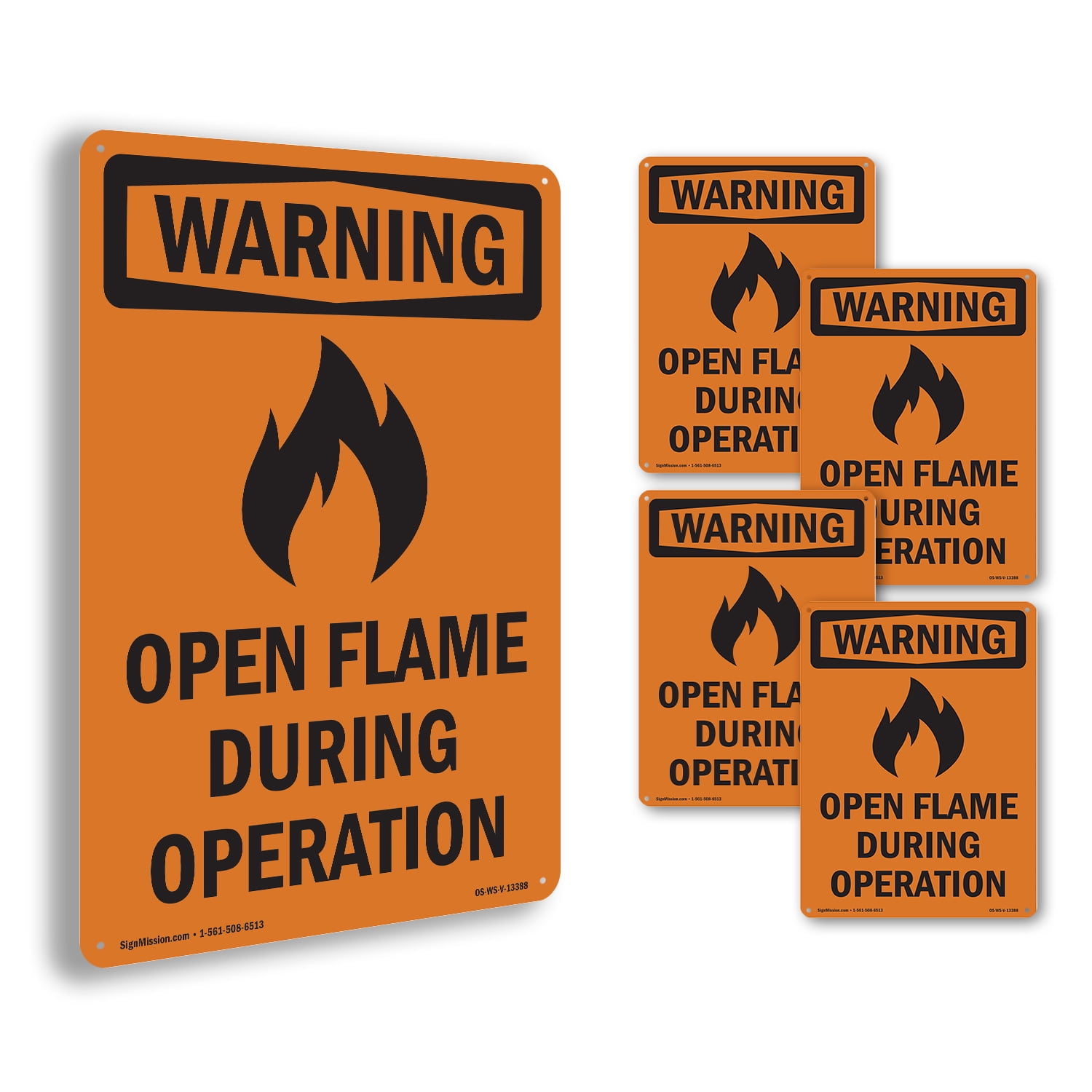 Open Flame During Operation With Symbol OSHA WARNING Rigid Plastic Sign ...
