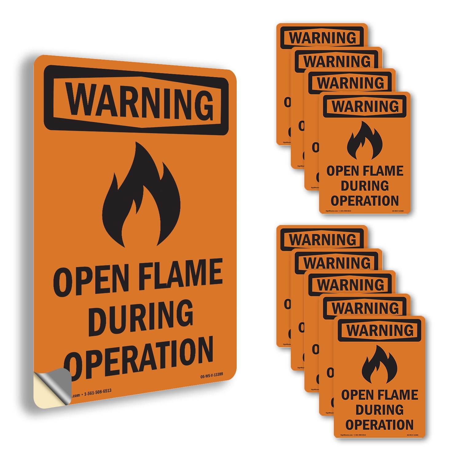 Open Flame During Operation With Symbol OSHA WARNING Vinyl Decal Label ...