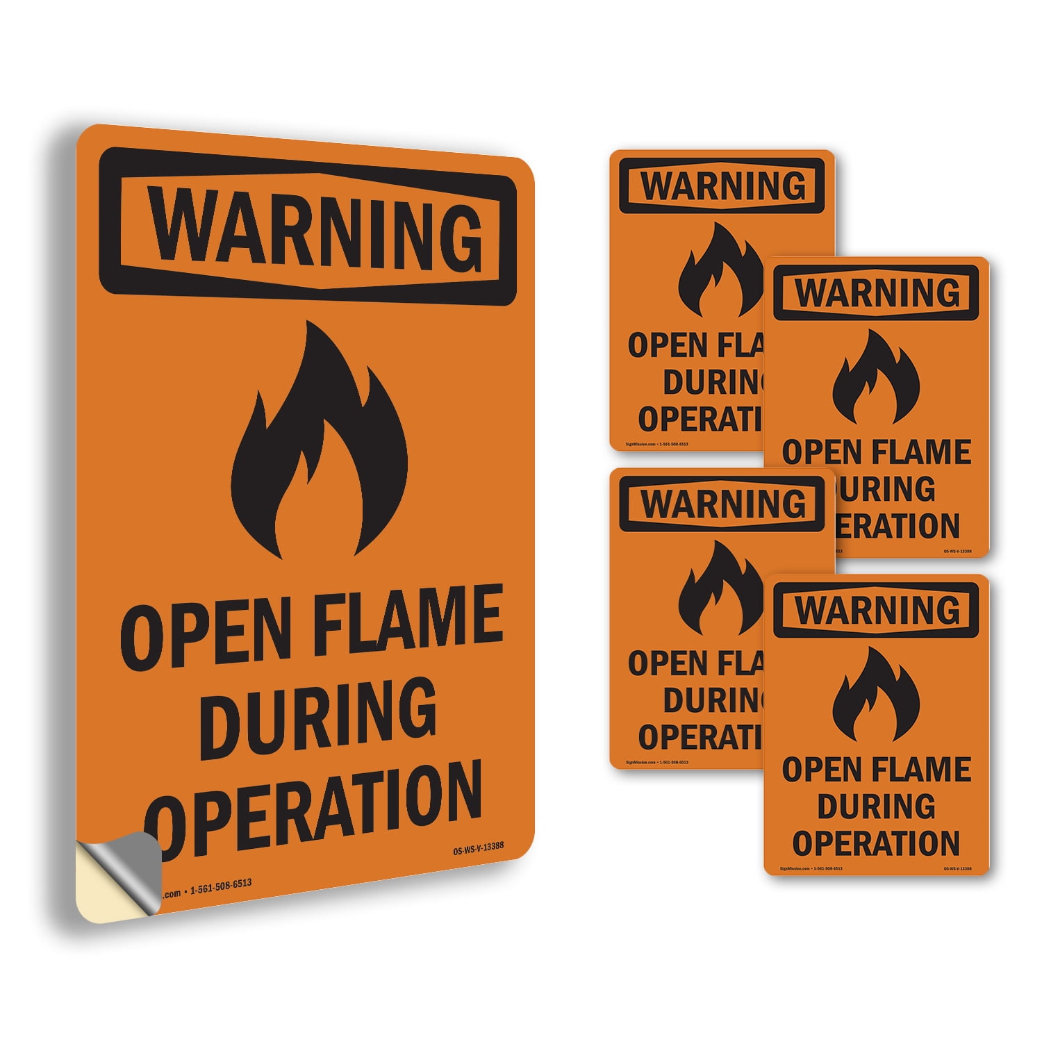 Open Flame During Operation With Symbol OSHA WARNING Vinyl Decal Label ...