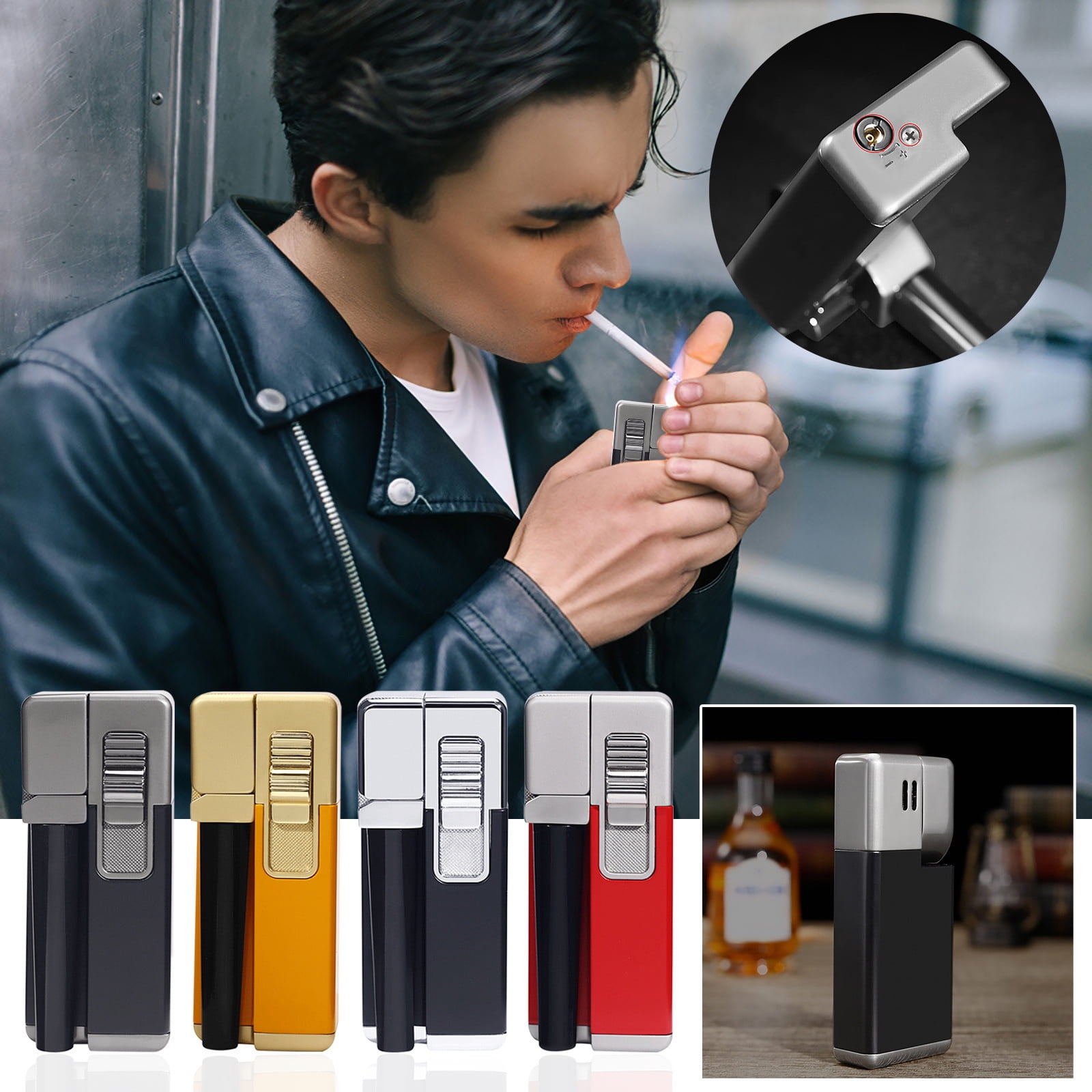 Open Flame Gas Lighter, Foldable Portable Lighter, Windproof Safety ...