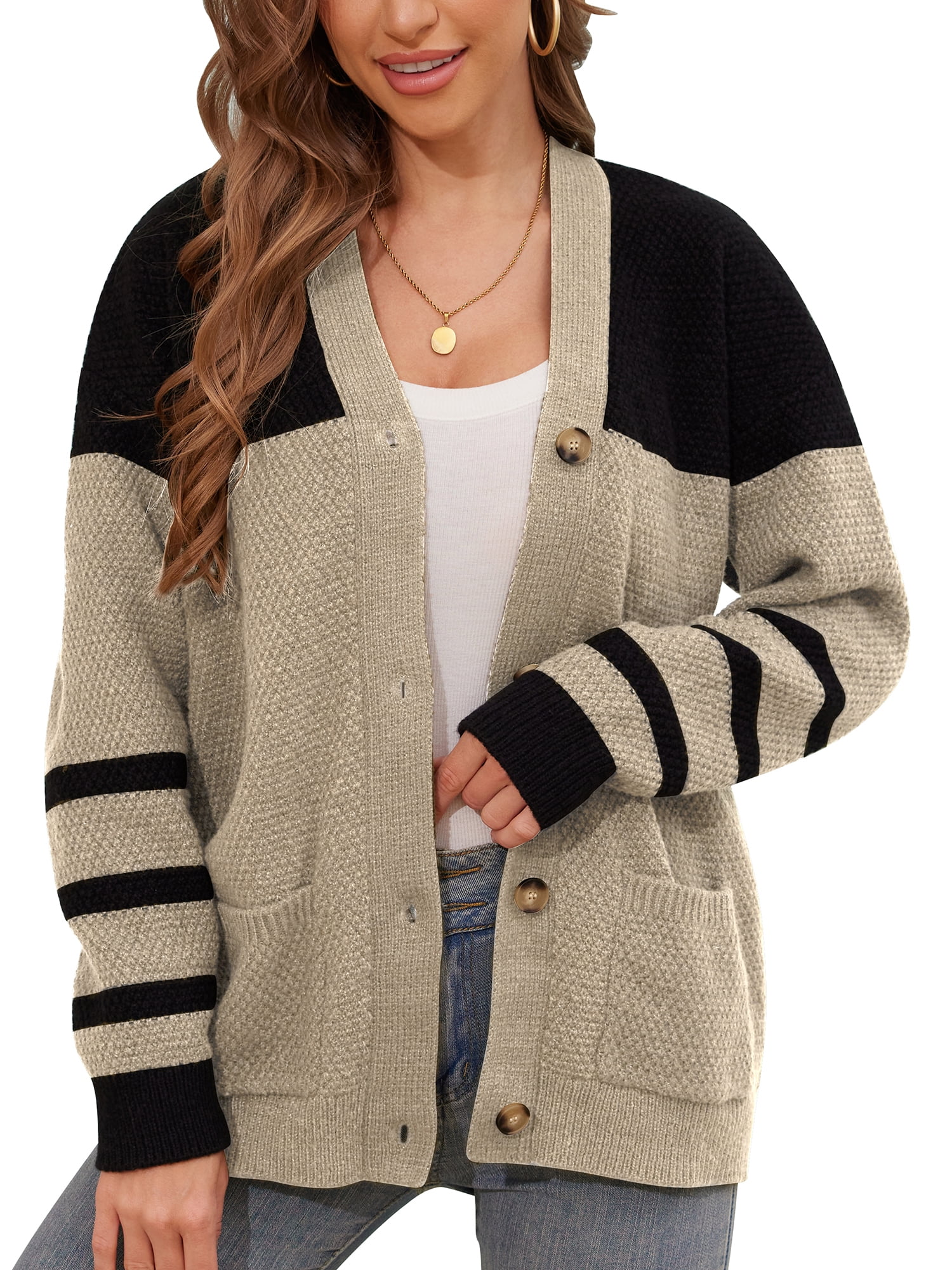 Open Front Cardigans Sweaters for Women Button Down Long Sleeve Chunky ...