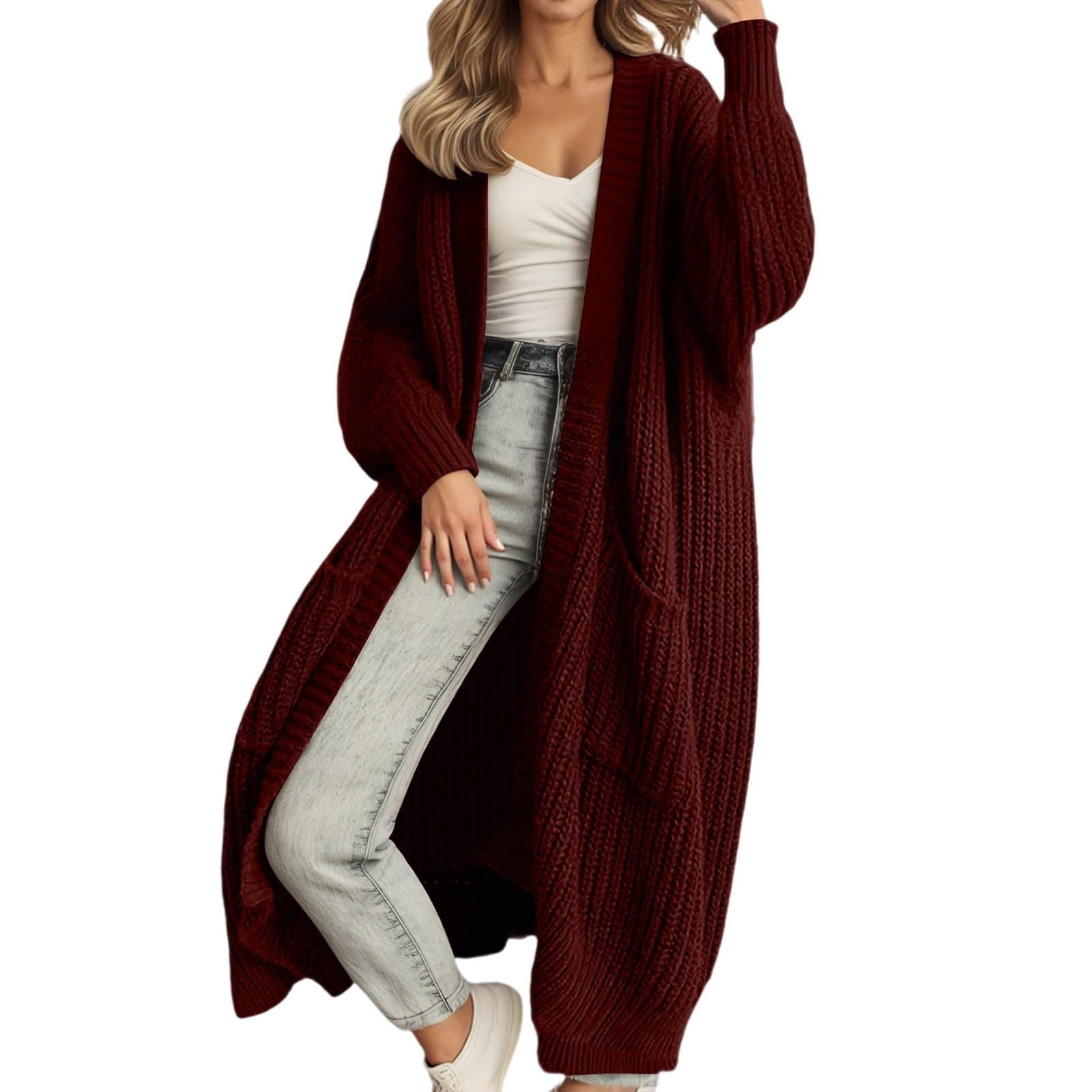 Open Front Knit Cardigan Open Front Long Cardigan with Pockets Casual ...