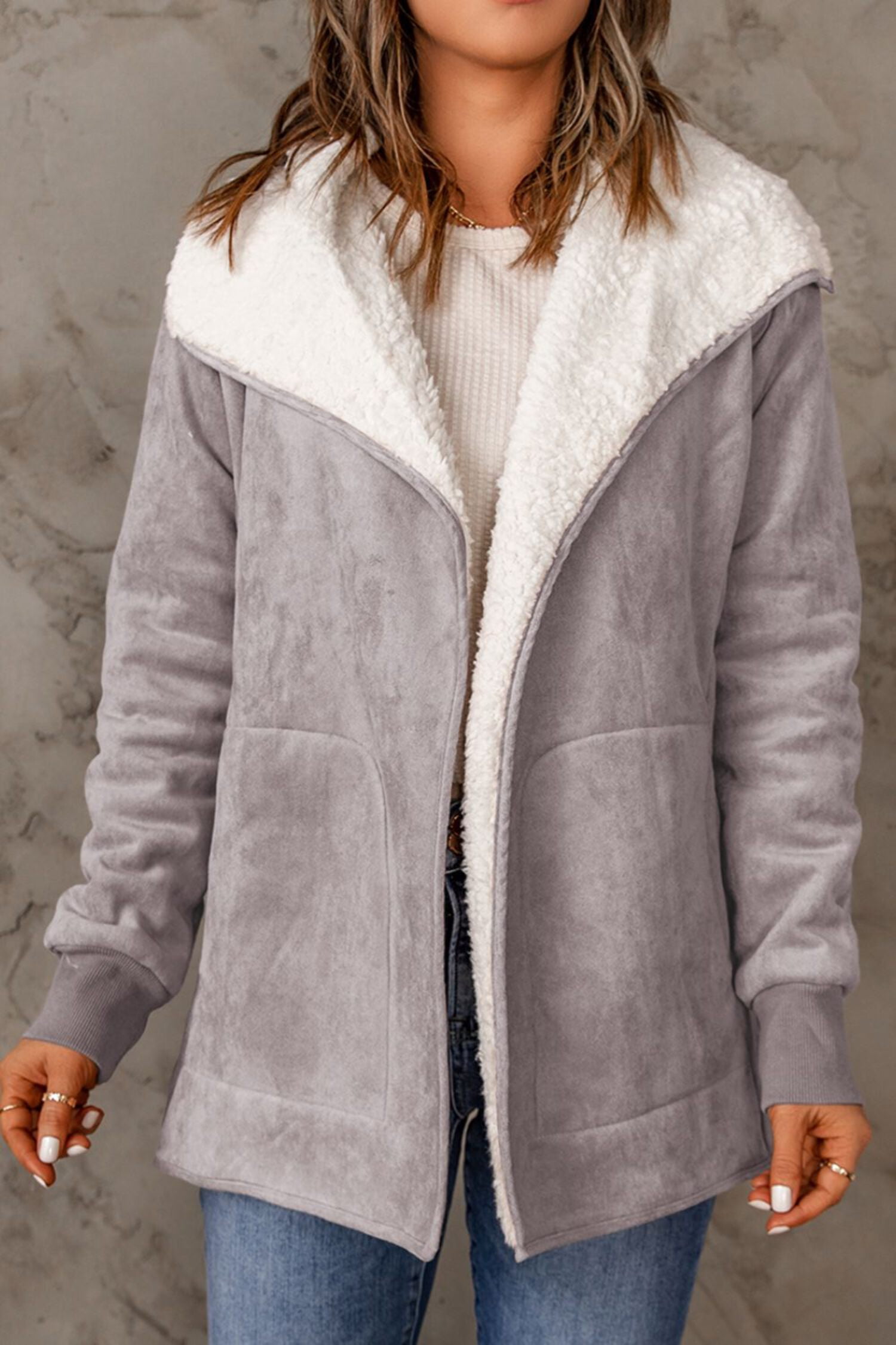 Open Front Long Sleeve Sherpa Jacket - Walmart.com