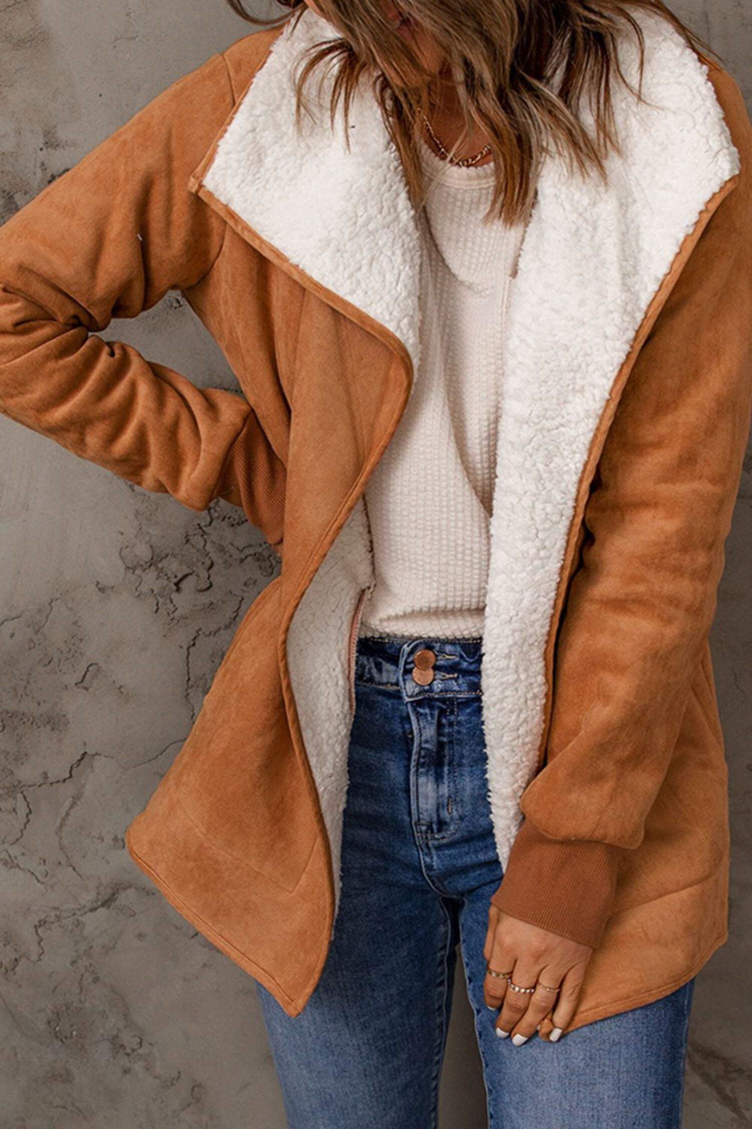 Open Front Long Sleeve Sherpa Jacket - Walmart.com