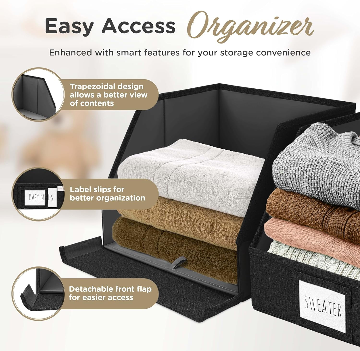 Open Front Trapezoid Closet Bins 12x12x10 – Fabric Storage Baskets for ...
