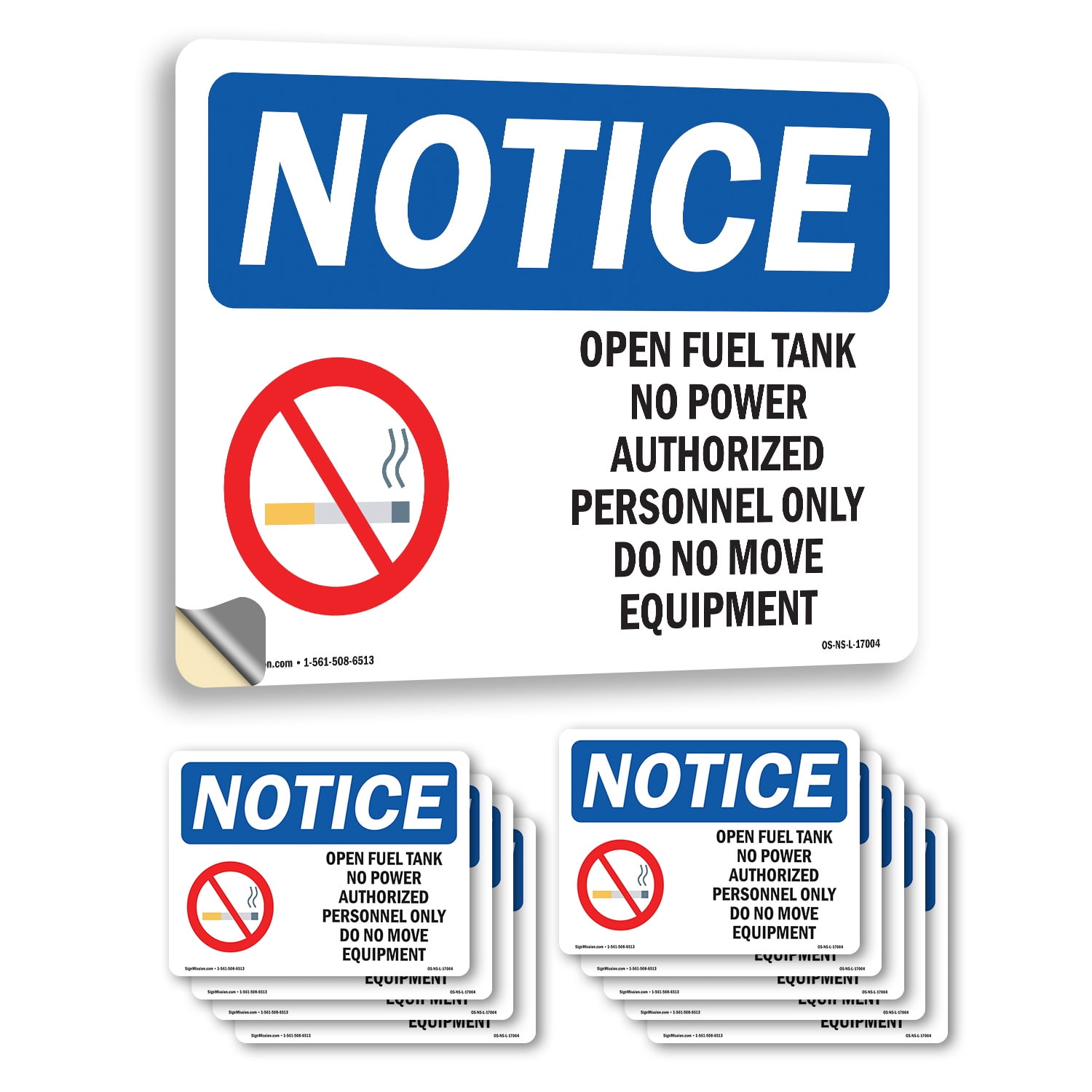 Open Fuel Tank No Power Authorized With Symbol OSHA Notice Vinyl Decal ...