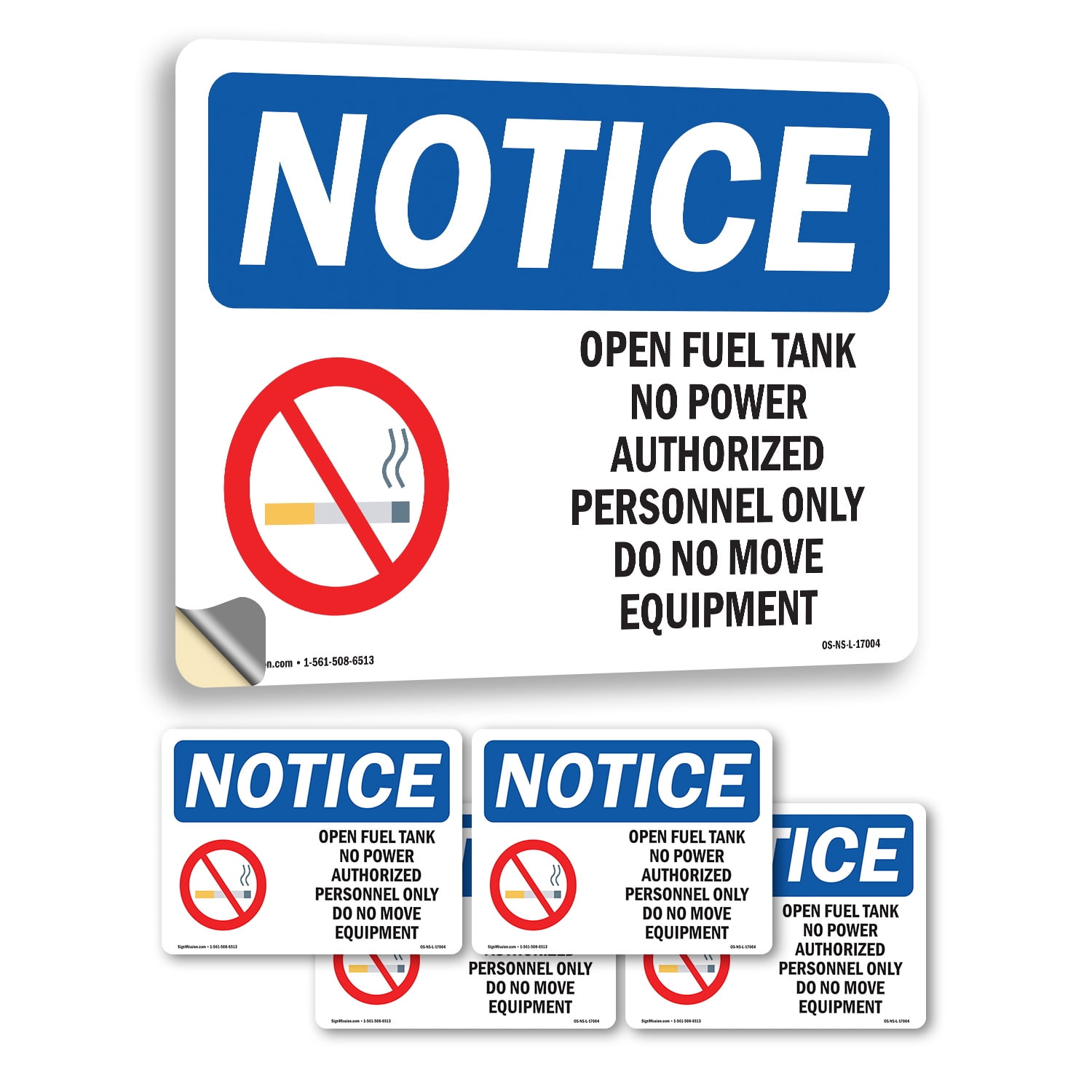 Open Fuel Tank No Power Authorized With Symbol OSHA Notice Vinyl Decal ...