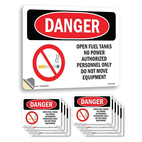Open Fuel Tanks No Power OSHA Danger Vinyl Decal Label 10 Inch x 7 Inch ...