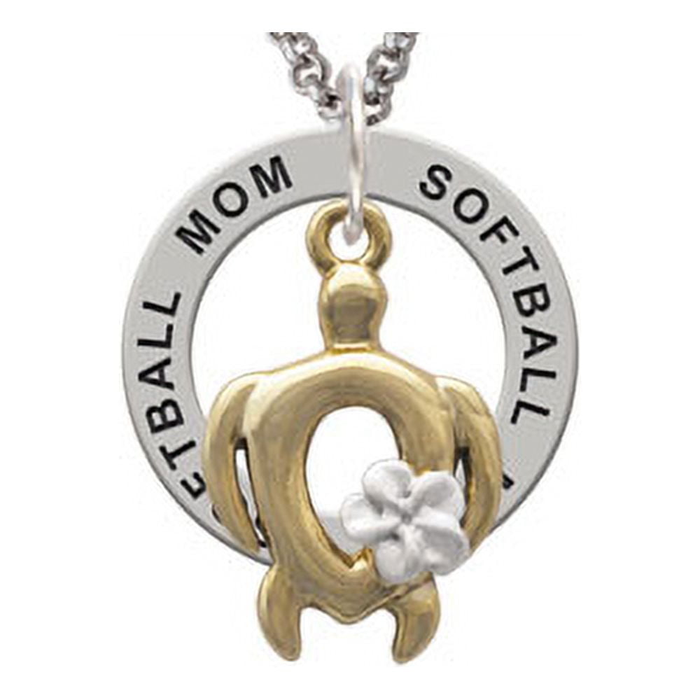 Open Gold Tone Sea Turtle with White Plumeria Softball Mom Affirmation ...