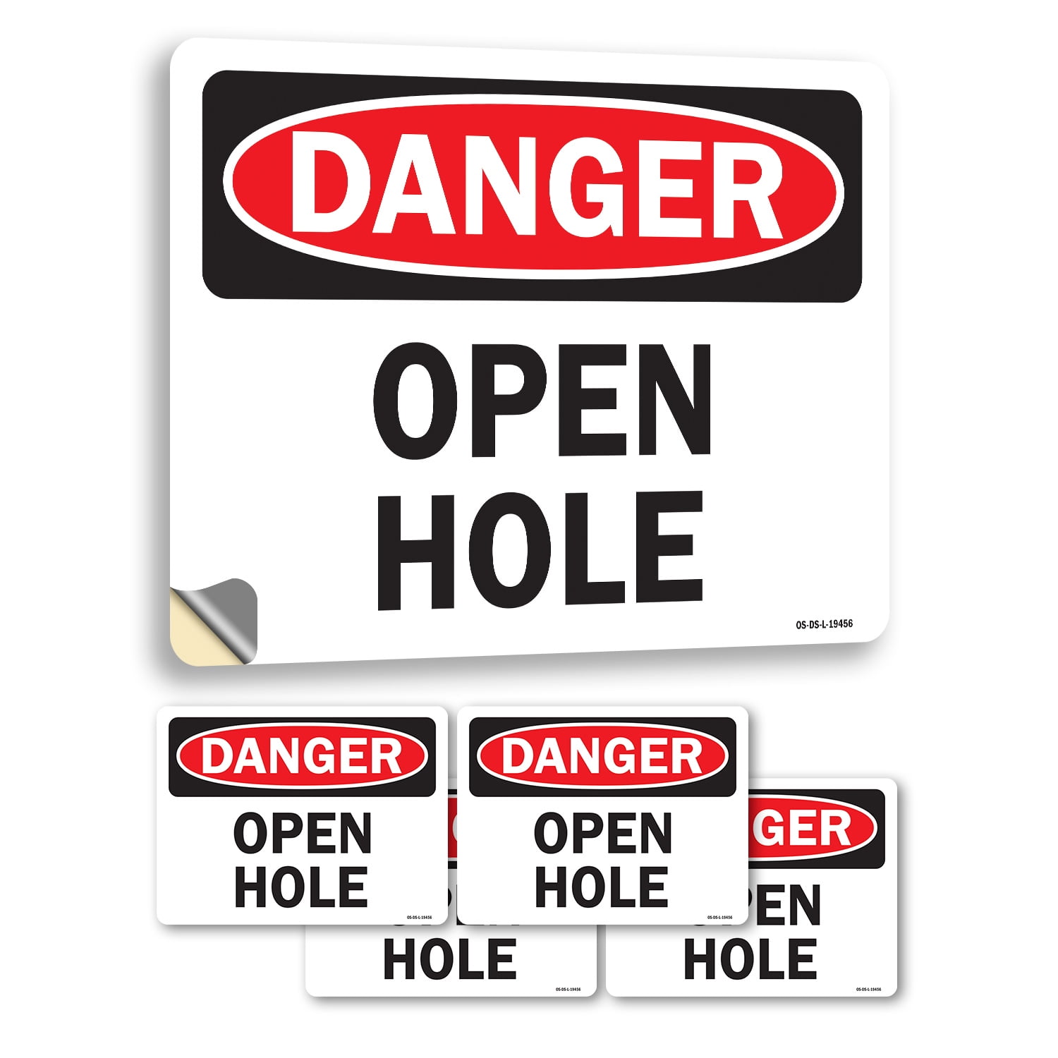 Open Hole OSHA Danger Vinyl Decal Label 10 Inch x 7 Inch - 5 Pack ...