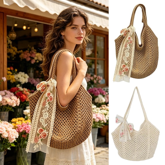 Open Hollow Woven Straw Shoulder Totes with Oversized Capacity, Lazy ...