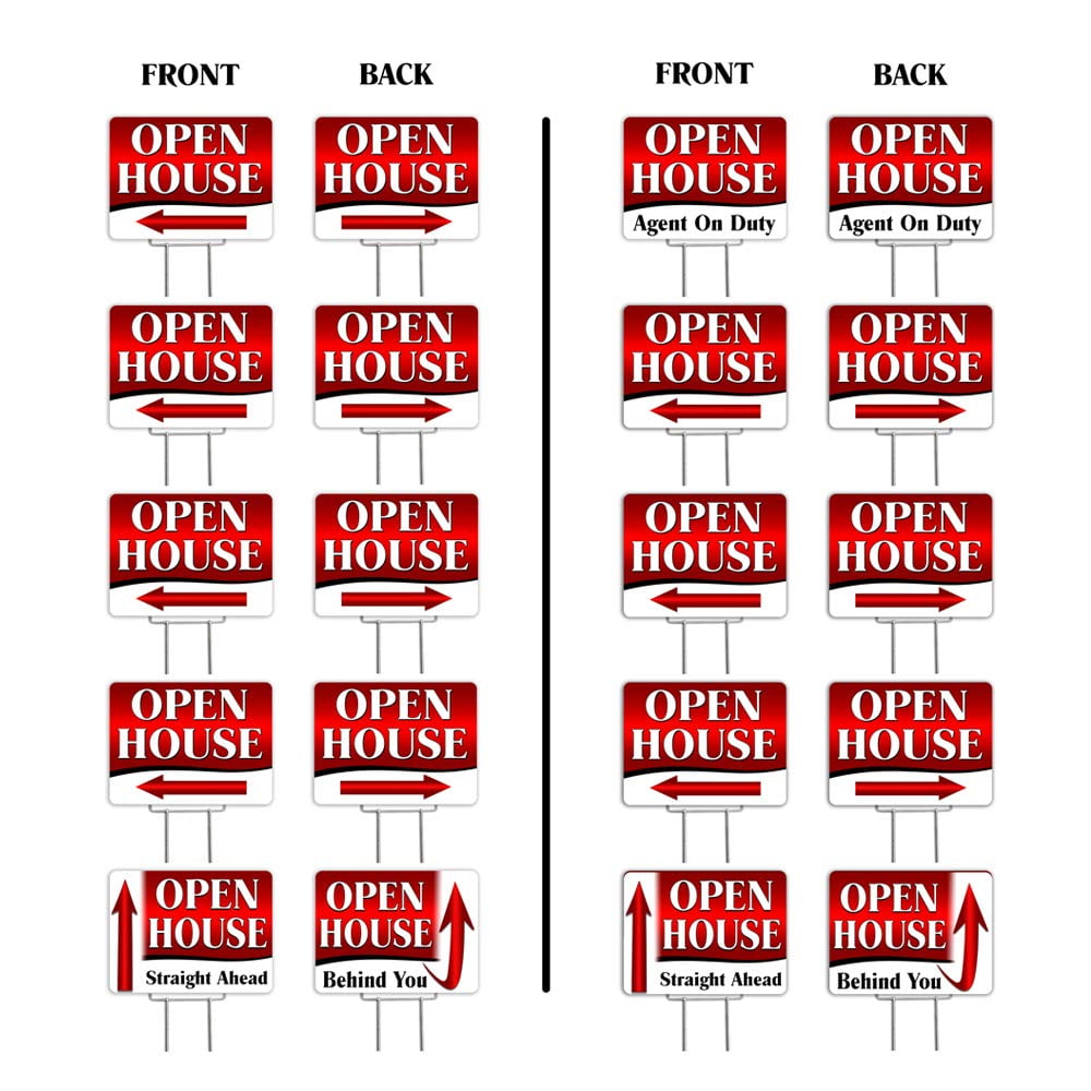 Open House Directional Arrows (Red) 10 Pack Yard Signs - Each is 24" x ...