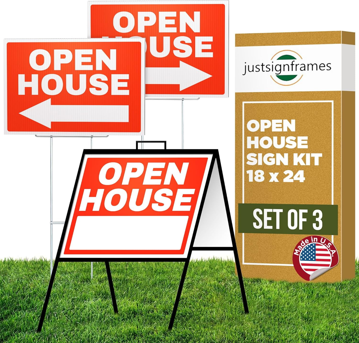 Open House Sign Kit Highly Visible 18' x 24' Signs with Stakes Double ...