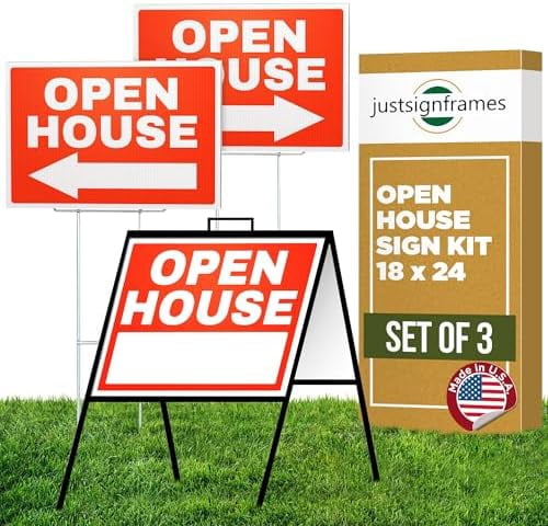Open House Sign Kit Highly Visible 18' x 24' Signs with Stakes Double ...