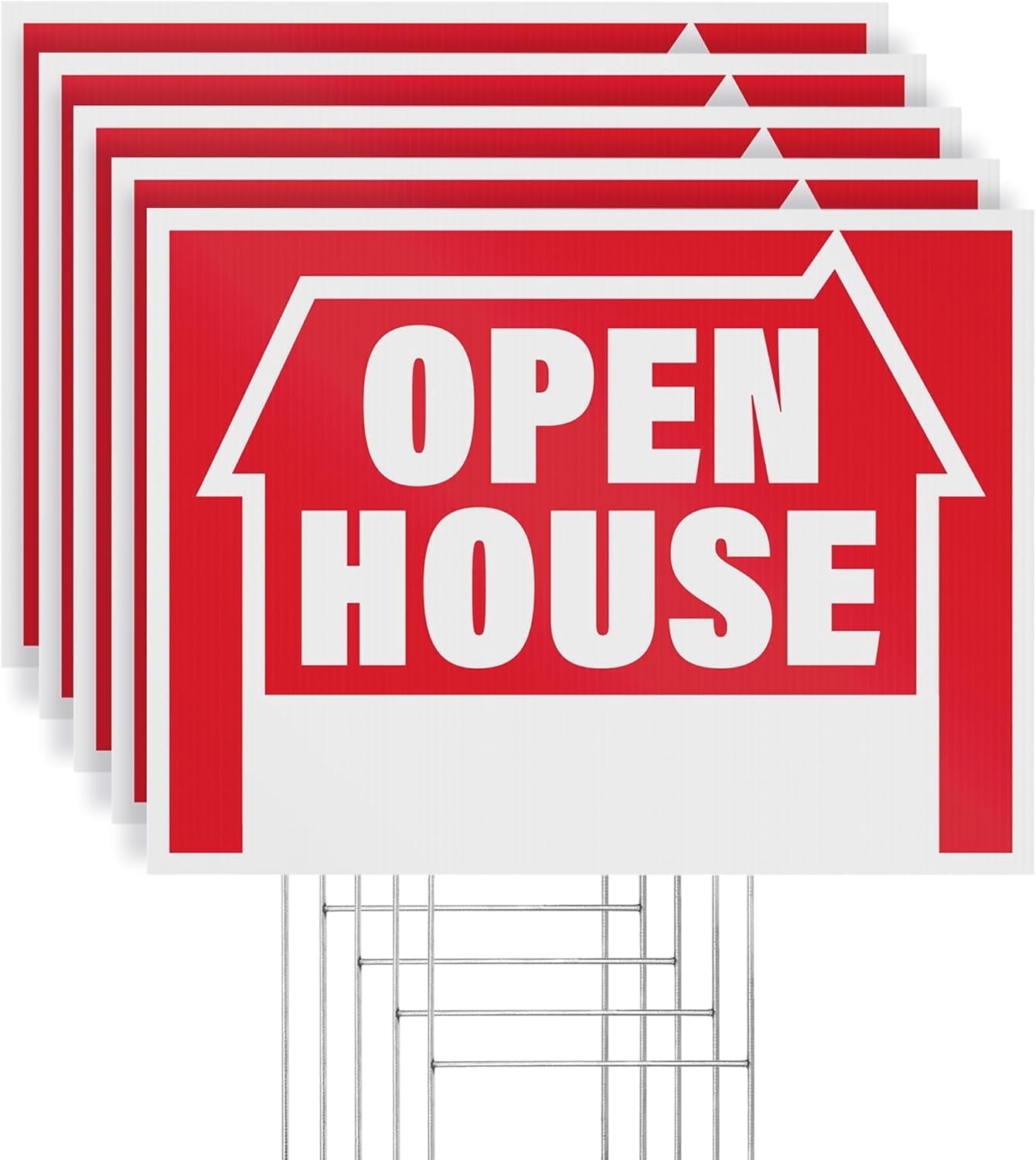Open House Yard Signs with H-Frame Stakes, 16" x 12" Corrugated Plastic ...